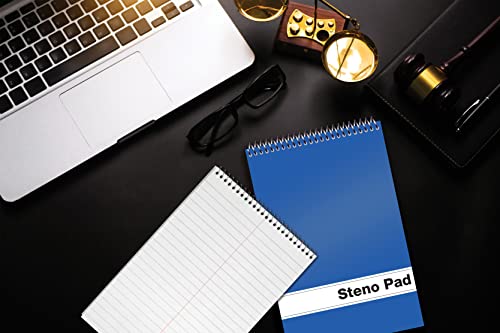 Spiral Steno Pads, 12 Pack, 6 x 9 inches, 80 Sheets, White Paper, Gregg Rule, by Better Office Products, Assorted Solid Colors (Red, Black, Blue, Green), 12 Steno Notebooks