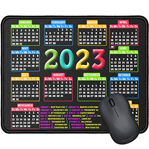 Mouse Pad with Stitched Edge, Computer Mouse Pad with Non-Slip Rubber Base, Mouse Pads for Computers Laptop Mouse 9.6x7.9x0.1 inch (2023 Calendar Black)