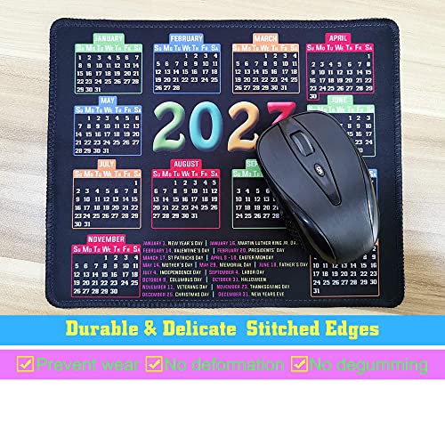 Mouse Pad with Stitched Edge, Computer Mouse Pad with Non-Slip Rubber Base, Mouse Pads for Computers Laptop Mouse 9.6x7.9x0.1 inch (2023 Calendar Black)