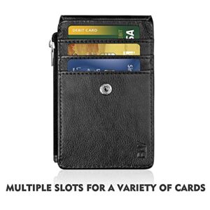 ELV Badge Holder with Zipper, PU Leather ID Badge Card Holder Wallet with 5 Card Slots, 1 Side RFID Blocking Pocket and 20 inch Neck Lanyard Strap for Offices ID, School ID, Driver Licence (Black)