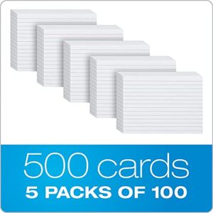 Oxford Index Cards, 500 Pack, 4x6 Index Cards, Ruled on Front, Blank on Back, White, 5 Packs of 100 Shrink Wrapped Cards (40178)