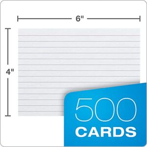 Oxford Index Cards, 500 Pack, 4x6 Index Cards, Ruled on Front, Blank on Back, White, 5 Packs of 100 Shrink Wrapped Cards (40178)