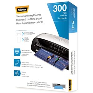 fellowes thermal laminating pouches, letter size sheets, 3mil, 300 pack, clear (5247101)