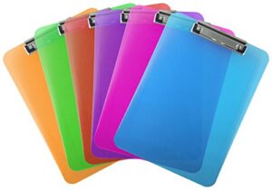 trade quest plastic clipboard transparent color letter size low profile clip (pack of 6) (assorted)