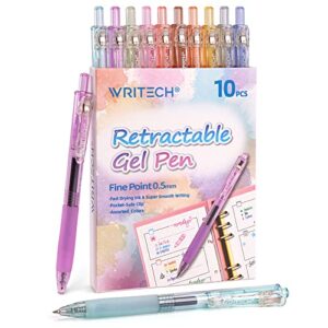 writech retractable gel pens quick dry ink pens fine point 0.5mm multicolor for journaling, drawing, doodling, and notetaking (multicolor)