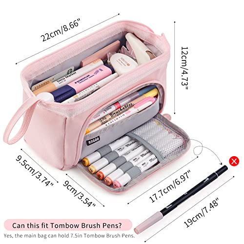 HVOMO Pencil Case Large Capacity Pencil Pouch Handheld Pen Bag Cosmetic Portable Gift for Office School Teen Girl Boy Men Women Adult (Pink)