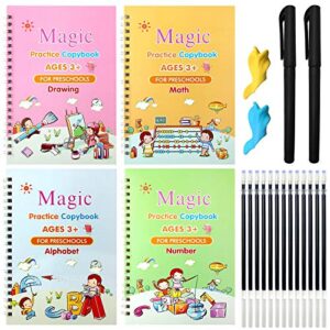 4 pcs magic practice copybook for kids, handwriting english reusable magical ink practice copy books for kids preschools tracing book letter writing book