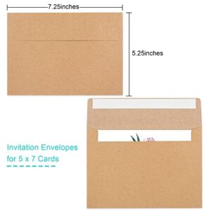 50 Pack Kraft Envelopes, 5x7 Envelopes for Invitations, A7 Invitation Envelopes, Brown Kraft Envelopes for Personalize Gift Cards, Wedding, Baby Shower, Birthday Party