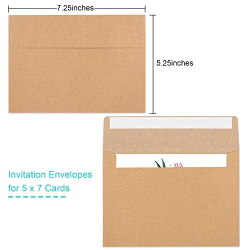 50 Pack Kraft Envelopes, 5x7 Envelopes for Invitations, A7 Invitation Envelopes, Brown Kraft Envelopes for Personalize Gift Cards, Wedding, Baby Shower, Birthday Party