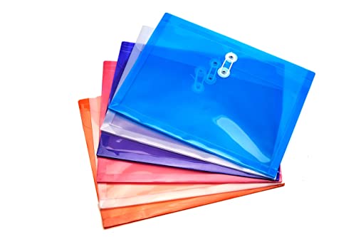 FANWU Plastic Letter Size Envelopes with Button & String Tie Closure, 1-1/6" Expansion, Side Load, Clear Poly Reusable File Folders Project Paper Documents Organizer for Office School Home