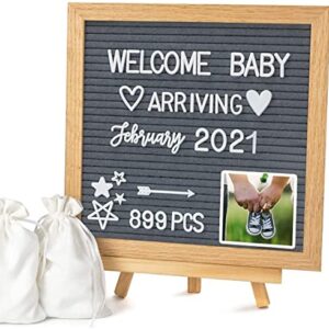 Double Sided Felt Letter Board with Letters - 10" x 10" Rustic Wood Frame Message Board with Changeable Letter Boards Include Pre-Cut 889 White Plastic Letters