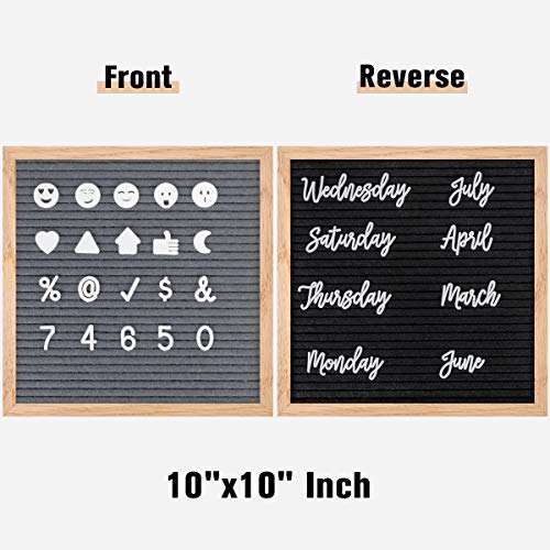 Double Sided Felt Letter Board with Letters - 10" x 10" Rustic Wood Frame Message Board with Changeable Letter Boards Include Pre-Cut 889 White Plastic Letters