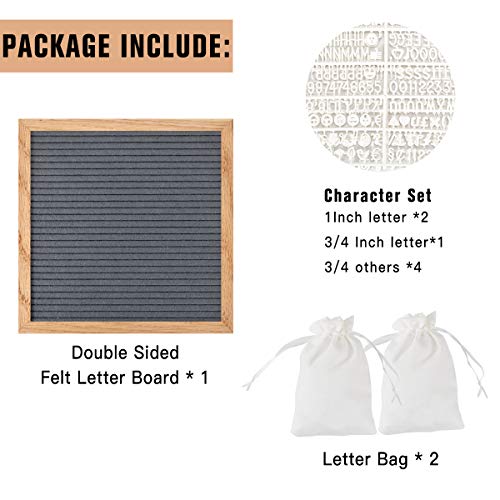 Double Sided Felt Letter Board with Letters - 10" x 10" Rustic Wood Frame Message Board with Changeable Letter Boards Include Pre-Cut 889 White Plastic Letters