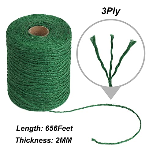 Vivifying Green Garden Twine, 656 Feet 2mm Natural Jute Twine String for Climbing Plants, Tomatoes, Floristry, Gift Wrapping, Crafts