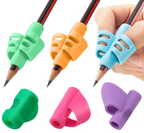 Stylo Pack of 6 Pencil Grips for Kids Handwriting, Perfect Pencil Holders for Kids Home Schooling and Preschool - Writing Tools for Kids, Assorted Pen Grips, Christmas Gifts