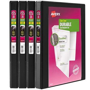 avery durable view 3 ring binder, 1/2 inch slant rings, 4 black binders (05736)