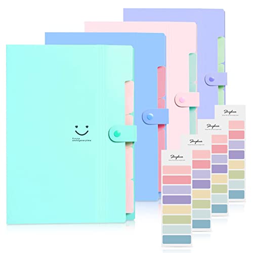 SKYDUE 4 Packs Expanding File Folder with 32 Labels,5 Pockets A4 Letter Size Accordion Folder Paper Organizer for School and Office