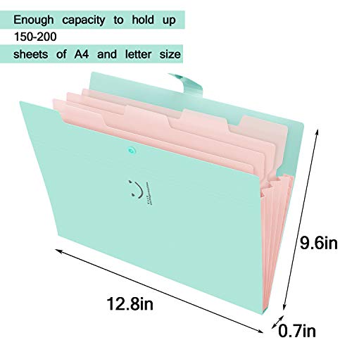 SKYDUE 4 Packs Expanding File Folder with 32 Labels,5 Pockets A4 Letter Size Accordion Folder Paper Organizer for School and Office