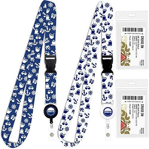 Cruise Lanyard for Ship Cards | 2 Pack Cruise Lanyards with ID Holder, Key Card Retractable Badge & Waterproof Ship Card Holders