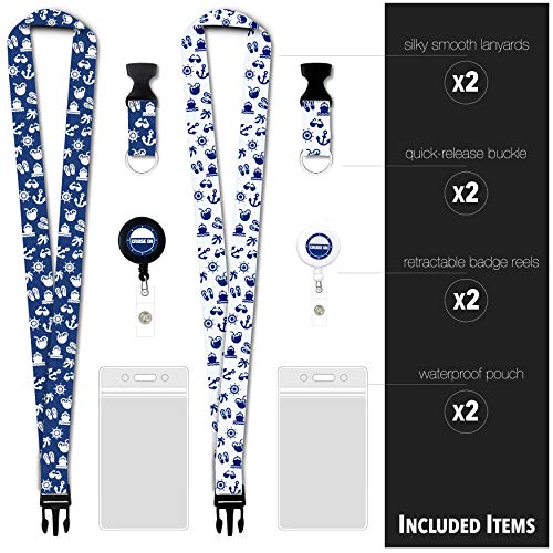 Cruise Lanyard for Ship Cards | 2 Pack Cruise Lanyards with ID Holder, Key Card Retractable Badge & Waterproof Ship Card Holders