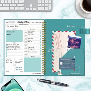 Daily Planner Undated, To Do List Notebook with Hourly Schedule Regolden-Book Calendars Meal, Spiral Appointment Organizers Notebook for Man/ Women, Pocket,Pen Loop, 160 Pages (7x10")