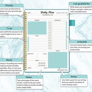 Daily Planner Undated, To Do List Notebook with Hourly Schedule Regolden-Book Calendars Meal, Spiral Appointment Organizers Notebook for Man/ Women, Pocket,Pen Loop, 160 Pages (7x10")