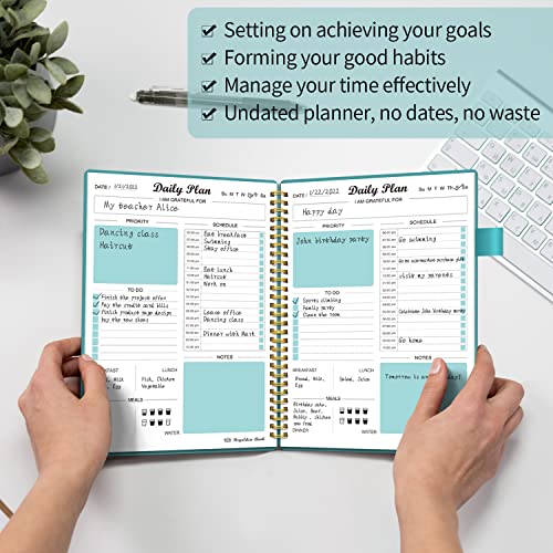 Daily Planner Undated, To Do List Notebook with Hourly Schedule Regolden-Book Calendars Meal, Spiral Appointment Organizers Notebook for Man/ Women, Pocket,Pen Loop, 160 Pages (7x10")