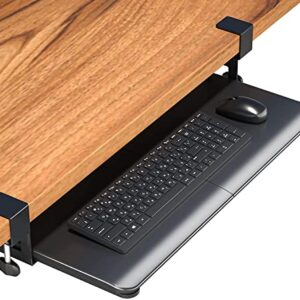 BONTEC Keyboard Tray Under Desk, Pull Out Keyboard & Mouse Tray with C Clamp, 25.6“(30” Including Clamps) x 11.8“ Steady Slide-Out Computer Drawer for Typing, Perfect for Home or Office