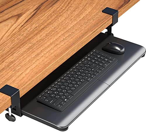 BONTEC Keyboard Tray Under Desk, Pull Out Keyboard & Mouse Tray with C Clamp, 25.6“(30” Including Clamps) x 11.8“ Steady Slide-Out Computer Drawer for Typing, Perfect for Home or Office