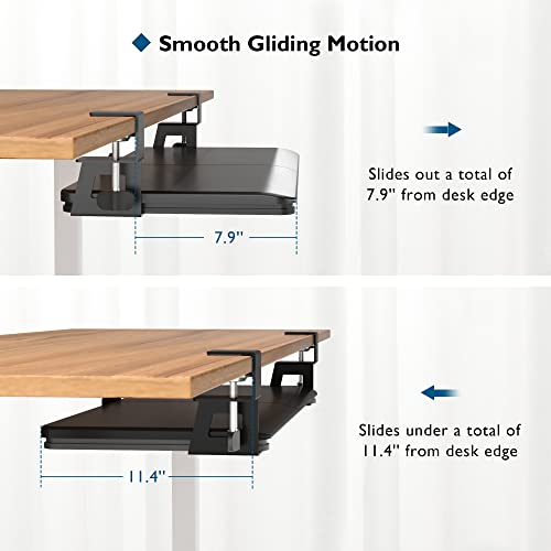 BONTEC Keyboard Tray Under Desk, Pull Out Keyboard & Mouse Tray with C Clamp, 25.6“(30” Including Clamps) x 11.8“ Steady Slide-Out Computer Drawer for Typing, Perfect for Home or Office