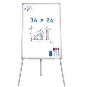 easel whiteboard – magnetic portable dry erase easel board 36 x 24 tripod whiteboard height adjustable, 3′ x 2′ flipchart easel stand white board for office or teaching at home & classroom