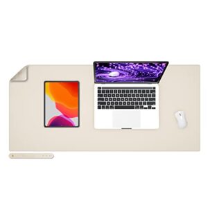 Leather Desk Pad Blotter,Wolaile 36x17 inch Big Keyboard Mouse Pad,Waterproof Non-Slip Writing Desk Computer Mat Desktop Protector for Office Home,Ivory White