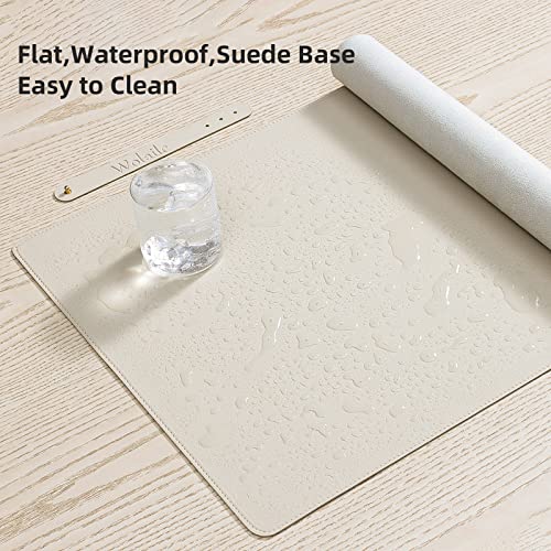 Leather Desk Pad Blotter,Wolaile 36x17 inch Big Keyboard Mouse Pad,Waterproof Non-Slip Writing Desk Computer Mat Desktop Protector for Office Home,Ivory White