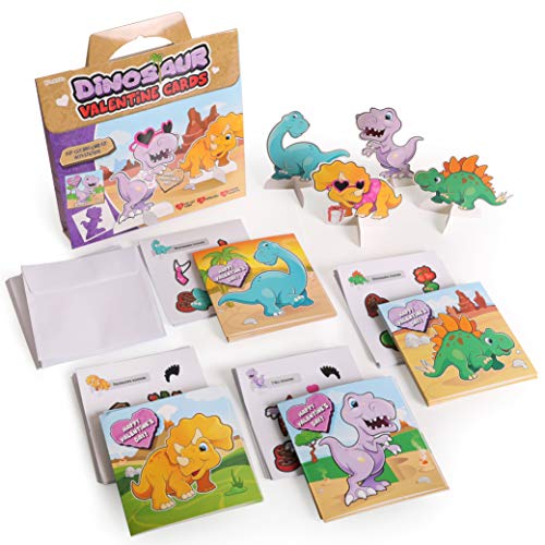 28-Pack Pop Out Dinosaur Valentines Day Cards with Envelopes & Sticker I Valentines Day Cards for Kids School I Valentines Day Gifts for Kids Party Favor I Exchange Valentines Cards for Kids Classroom