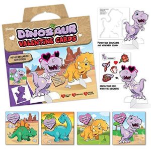 28-Pack Pop Out Dinosaur Valentines Day Cards with Envelopes & Sticker I Valentines Day Cards for Kids School I Valentines Day Gifts for Kids Party Favor I Exchange Valentines Cards for Kids Classroom