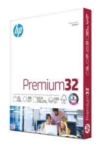 hp printer paper | 8.5 x 11 paper | premium 32 lb | 1 ream – 250 sheets | 100 bright | made in usa – fsc certified | 113500r