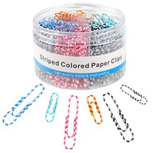 400 pcs paper clips, metal coated paperclips, paper clips assorted sizes medium & large, striped colored paper clips for teacher supplies school supplies teacher supplies(1.1″, 2″)