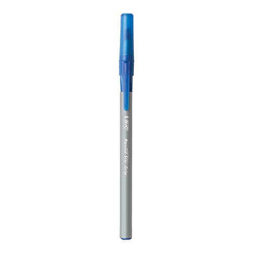 BIC Round Stic Grip Xtra Comfort Ballpoint Pen, Medium Point (1.2mm), Blue, 12-Count