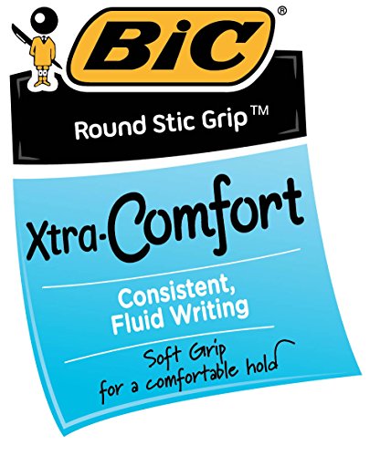 BIC Round Stic Grip Xtra Comfort Ballpoint Pen, Medium Point (1.2mm), Blue, 12-Count