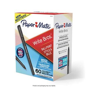 paper mate ballpoint pens, write bros. black ink pens, medium point (1.0mm), 60 count