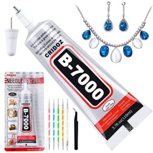 b7000 jewelry glue clear for rhinestone, cridoz 3.7 fl oz craft adhesive glue with precision tip multi function fabric glue for metal stone graduation photo charms nail art bead jewelry wood glass