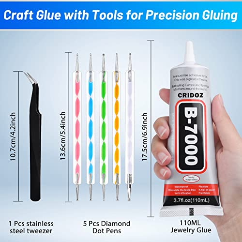 B7000 Jewelry Glue Clear for Rhinestone, Cridoz 3.7 fl oz Craft Adhesive Glue with Precision Tip Multi Function Fabric Glue for Metal Stone Graduation Photo Charms Nail Art Bead Jewelry Wood Glass