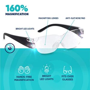 Zoom Vision Hands Free Magnifying Glasses with Light, 160% Magnification and dual LED lights, Includes Non Lighted Magnifying Glasses for Reading, Close Work and Crafts