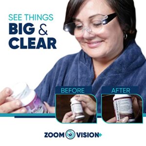 Zoom Vision Hands Free Magnifying Glasses with Light, 160% Magnification and dual LED lights, Includes Non Lighted Magnifying Glasses for Reading, Close Work and Crafts