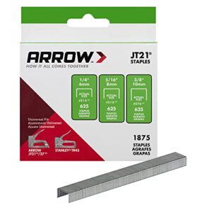 arrow 21mp1 jt21 thin wire staples multipack for staple guns and staplers, use for upholstery, crafts,general repairs, includes 1/4-inch, 5/16-inch, and 3/8-inch sizes, 1875-pack,(packaging may vary)