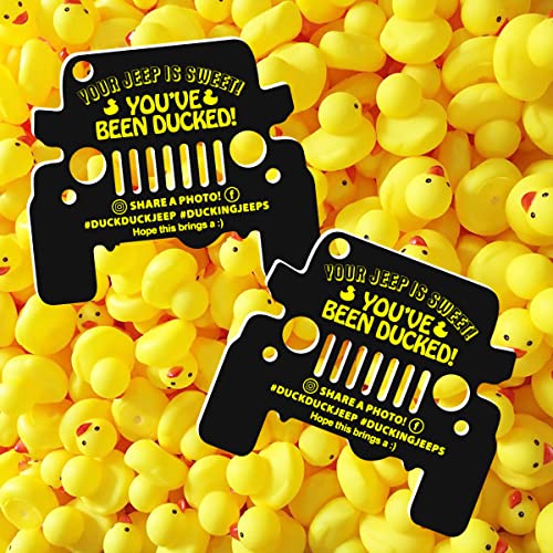 Fantasyon You've Been Ducked Card 50 Pack Duck Duck Tags Attach to Rubber Ducks Die Cut Black Jeep Car Design With Round Hole and Rubber Bands 3.5 x 2 Inch