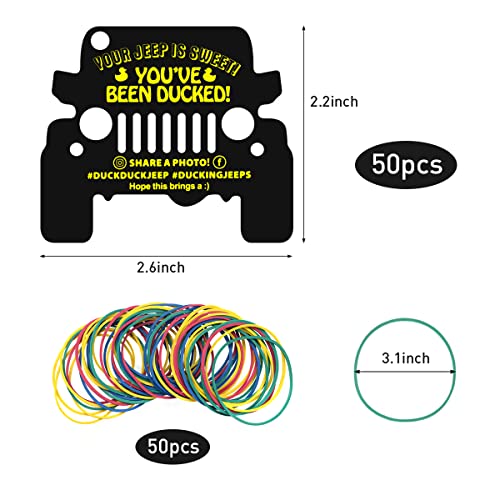 Fantasyon You've Been Ducked Card 50 Pack Duck Duck Tags Attach to Rubber Ducks Die Cut Black Jeep Car Design With Round Hole and Rubber Bands 3.5 x 2 Inch