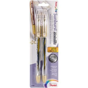 pentel arts sunburst metallic gel pen, medium line, permanent, gold ink, 2 pack (k908bp2x)