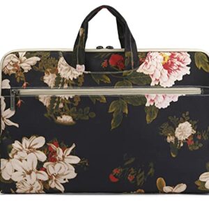 DACHEE Black Peony Patten Waterproof Laptop Shoulder Messenger Bag Case Sleeve for 14 Inch 15 Inch Laptop Case Laptop Briefcase 15.6 Inch