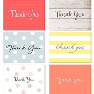 Oaklyn Blank Thank You Cards Set with Envelopes - Professional Paper with an Assortment of Designs and Blank White Inside - Bulk Pack of Small Notes (48 Pack)